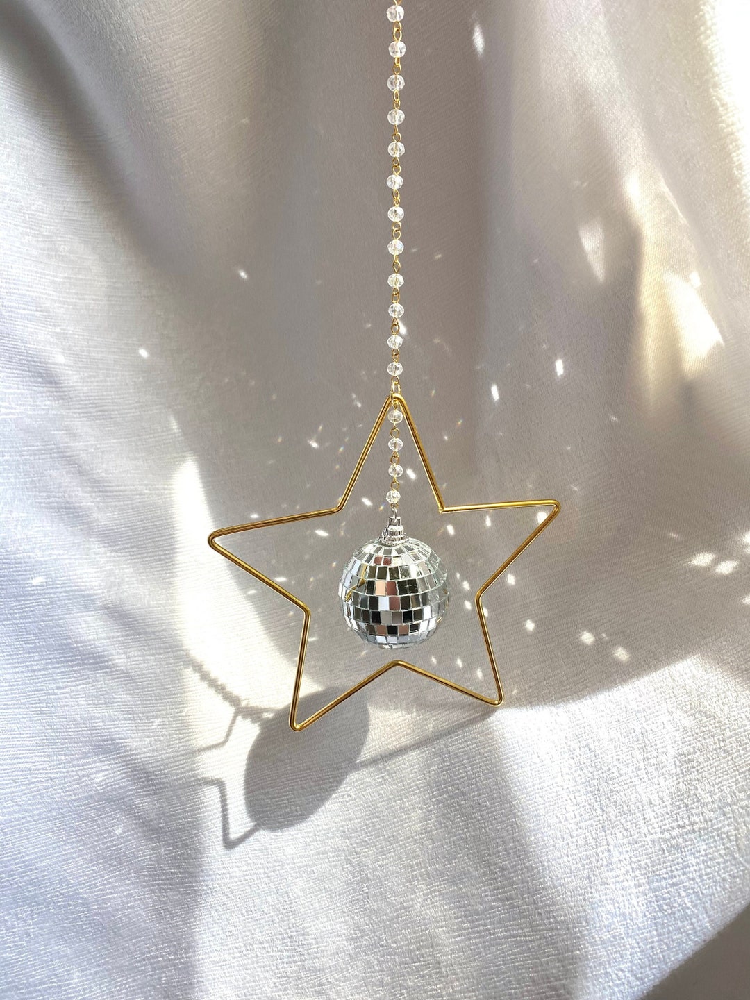 STARRY DISCO BALL Suncatcher Crystal Mirror Ball Orb Wedding Rainbow ...