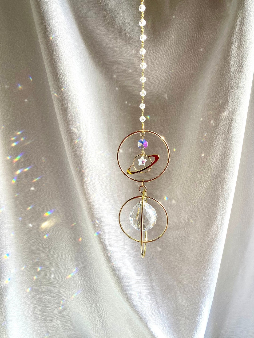 SPACE Suncatcher Crystal Outer Space Flying Saucer Planets Alien Universe Saturn Window Art UFO ...