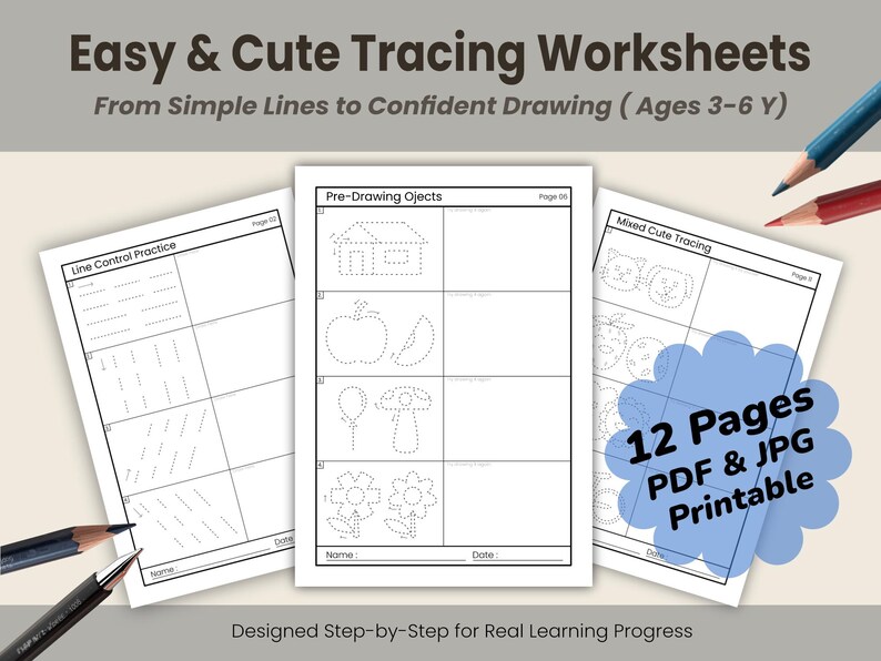 Preschool Tracing Worksheets Printable, Basic Drawing & Line Practice ...
