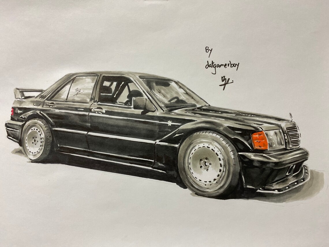 Mercedes 190E Marker Drawing Print | Etsy