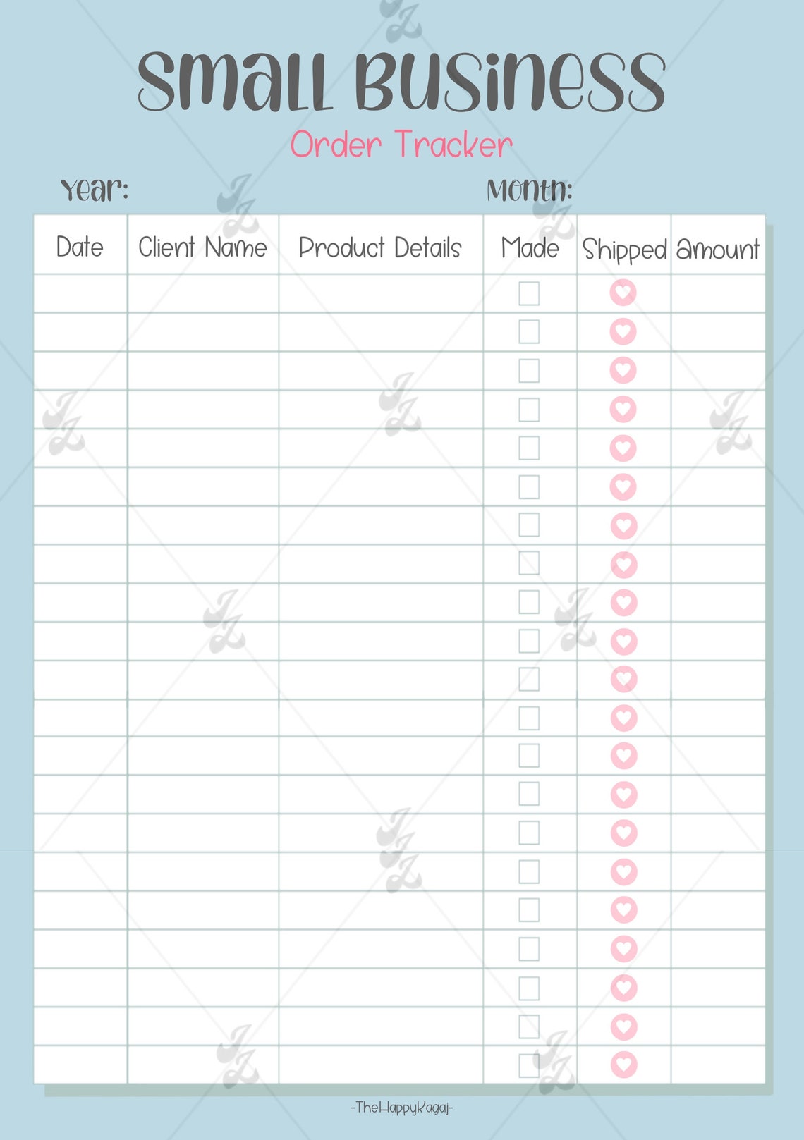 Small Business Order Tracker Printable Small Business Order Tracker Printable