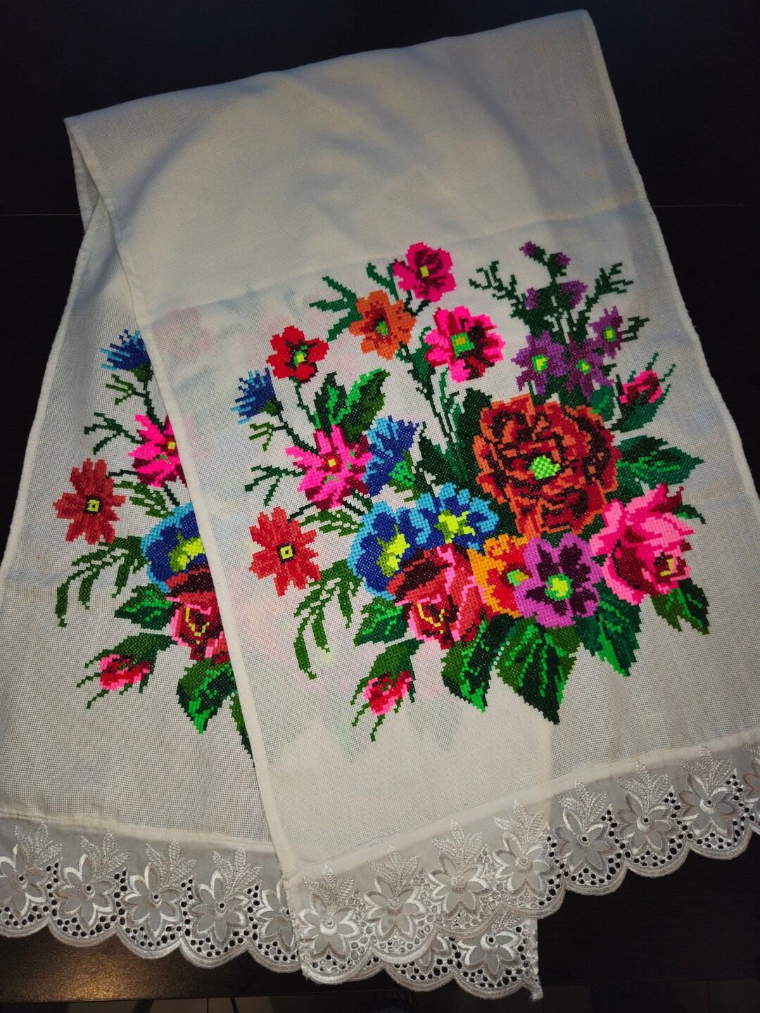 1993 Ukrainian Hand Embroidery Cotton Table Runner Traditional Ethnic ...
