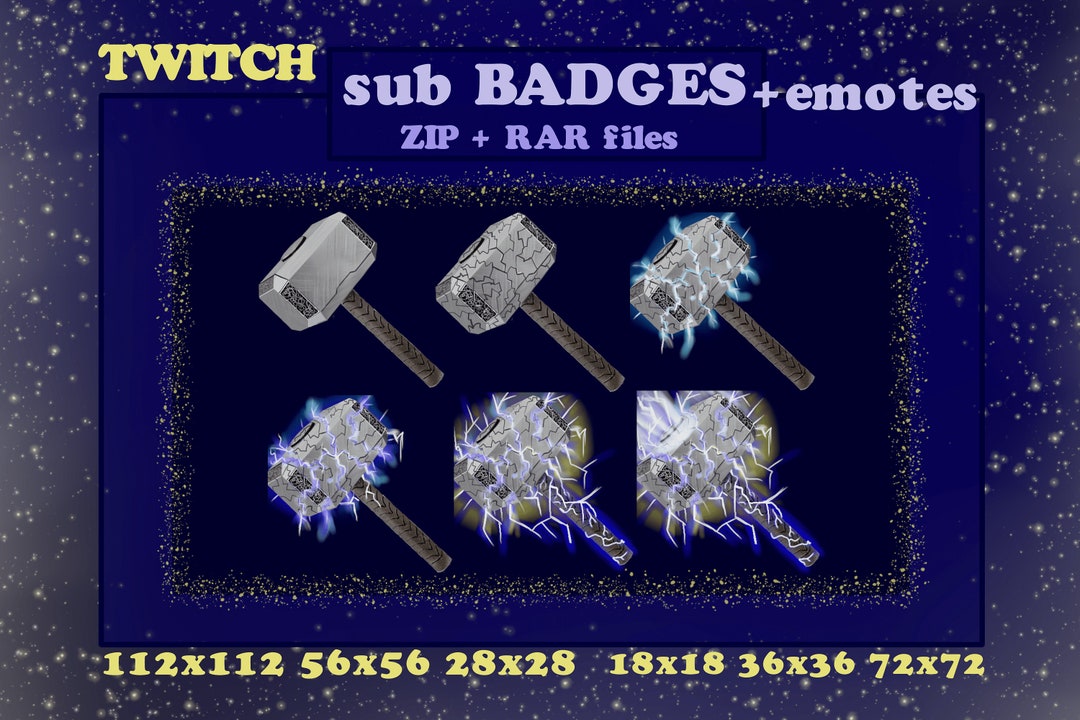 Mjolnir Saga Twitch Sub Badges and Emotes: Thor Hammer Pack (digital ...