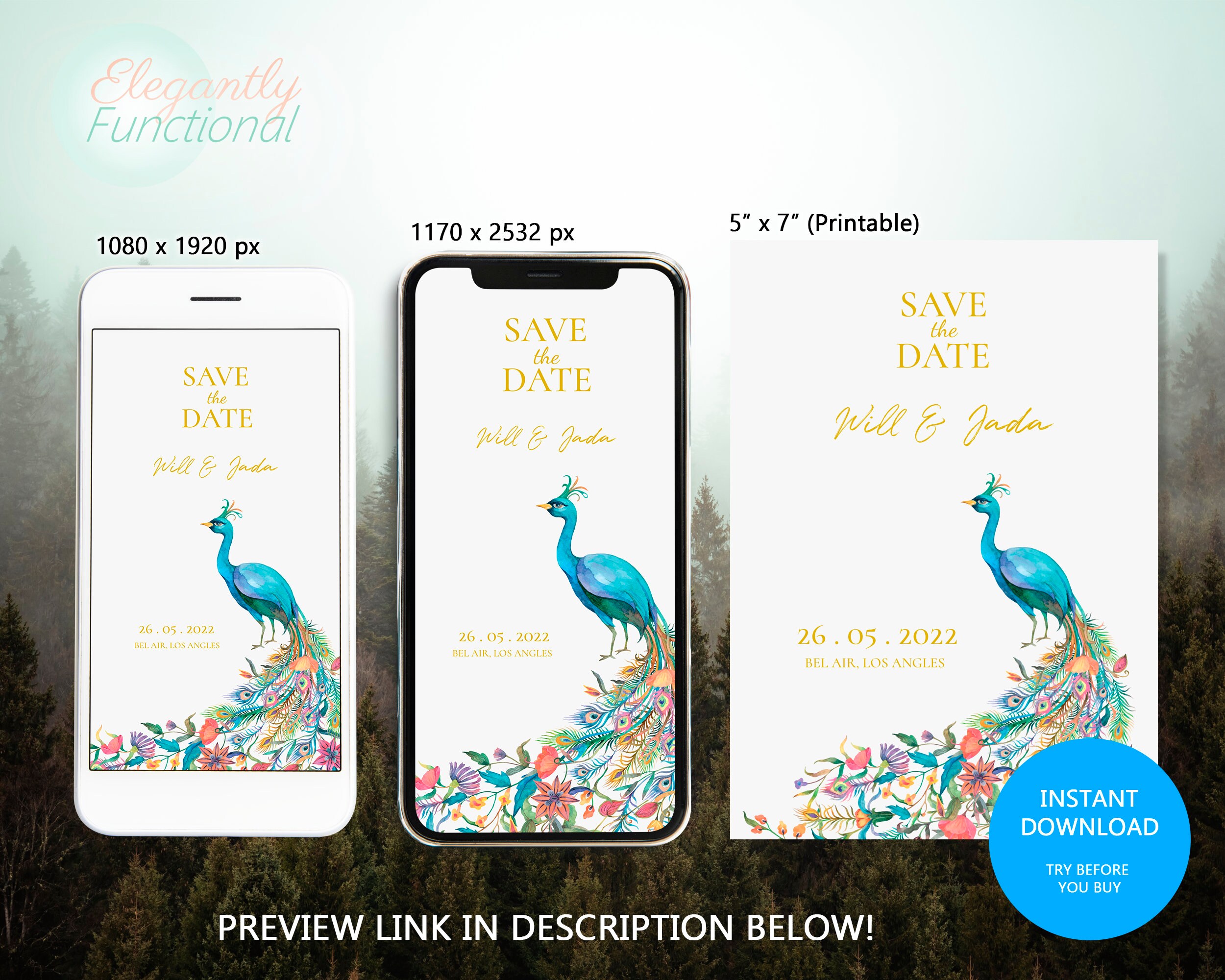 SAVE THE DATE | Text Message | Digital | Printable | Peacock | Instant ...