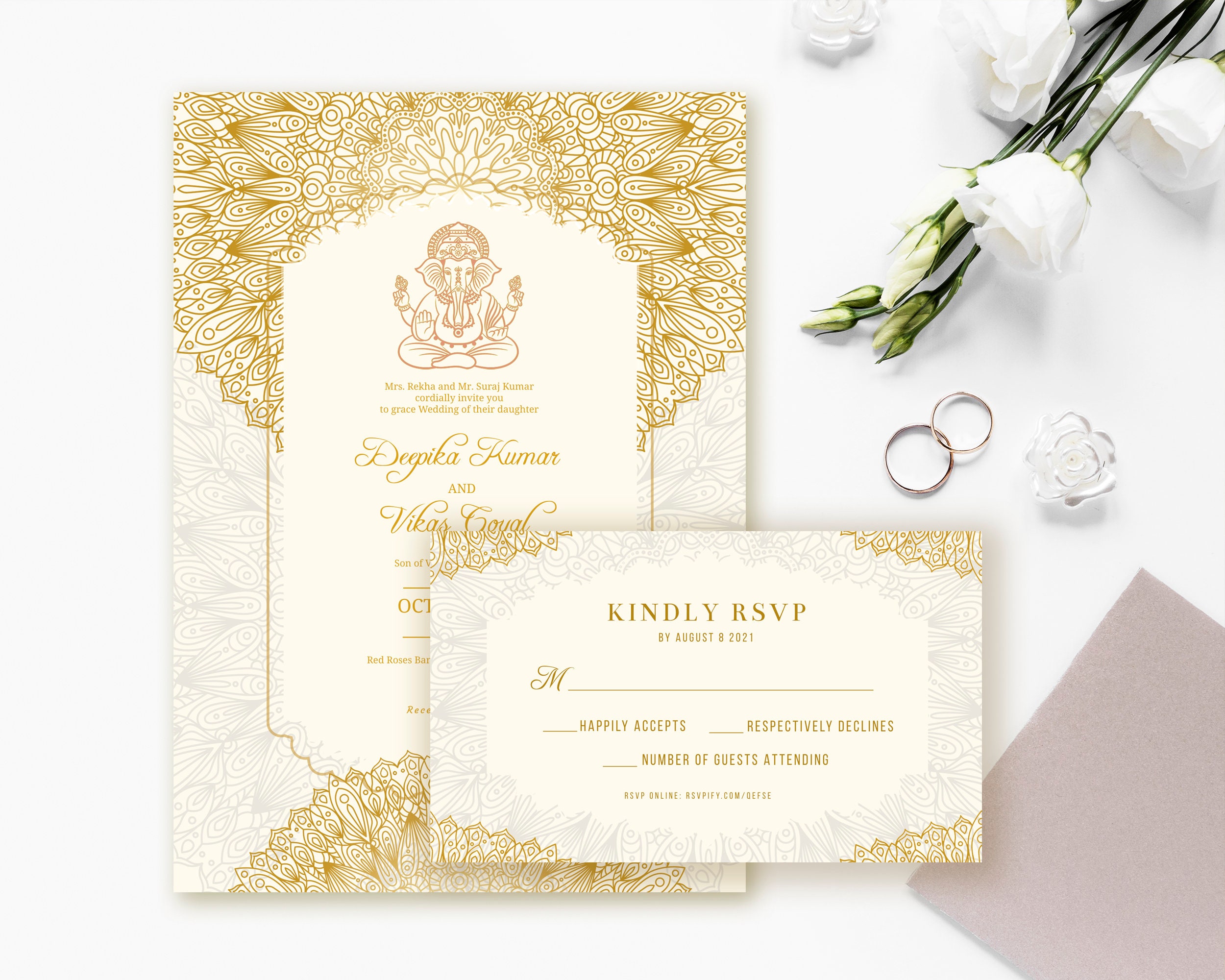 Indian Wedding Invitation, Ganesha Invite - Ivory Gold, Printable ...