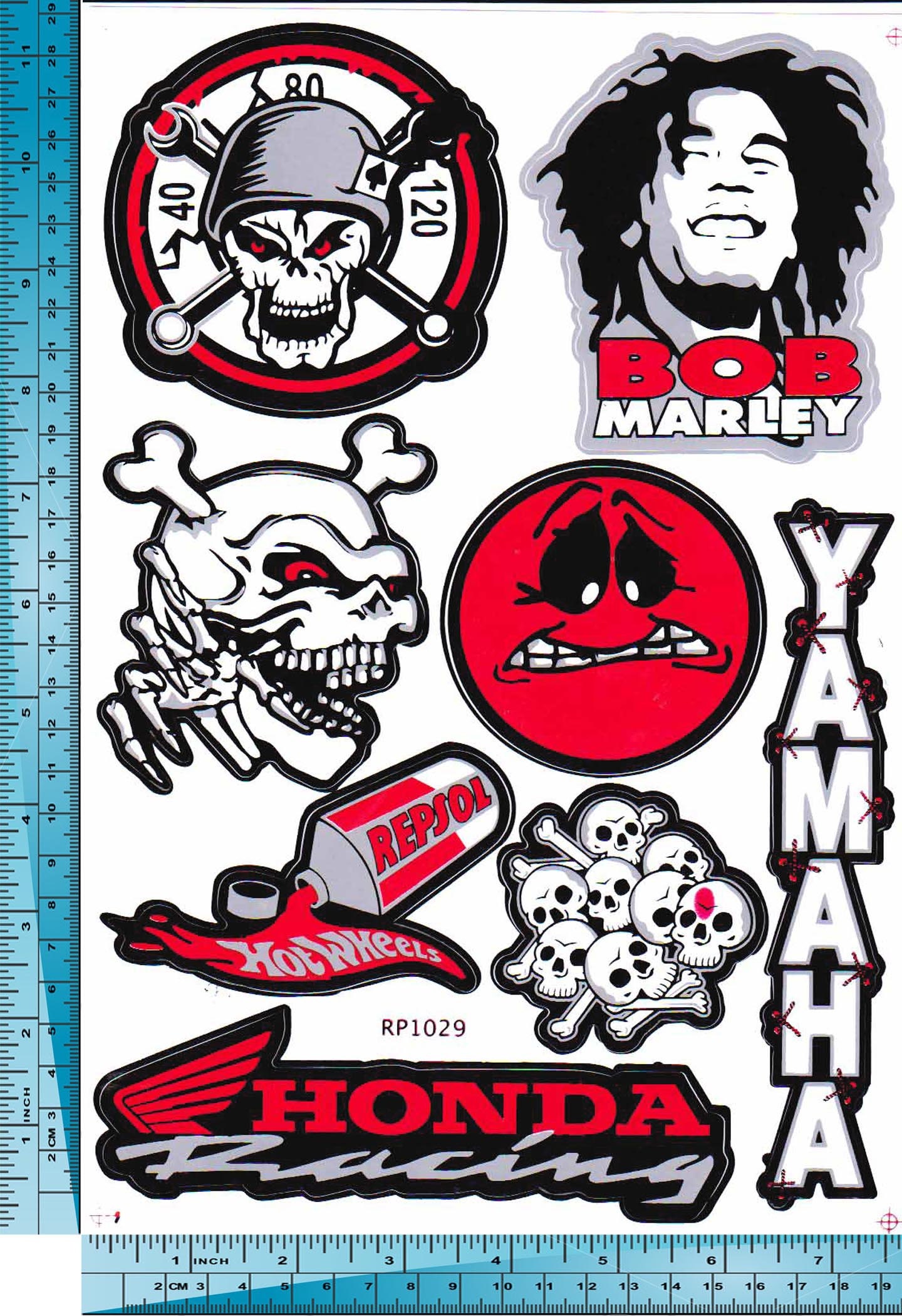 1 sheet yamaha honda skull decal sticker gang sheet die-cut | Etsy