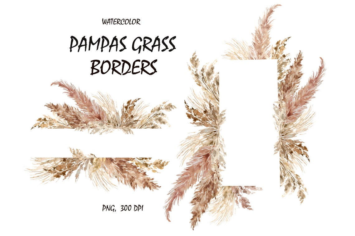 Pampas Grass Border Clipart Watercolor Boho Neutral Colors | Etsy