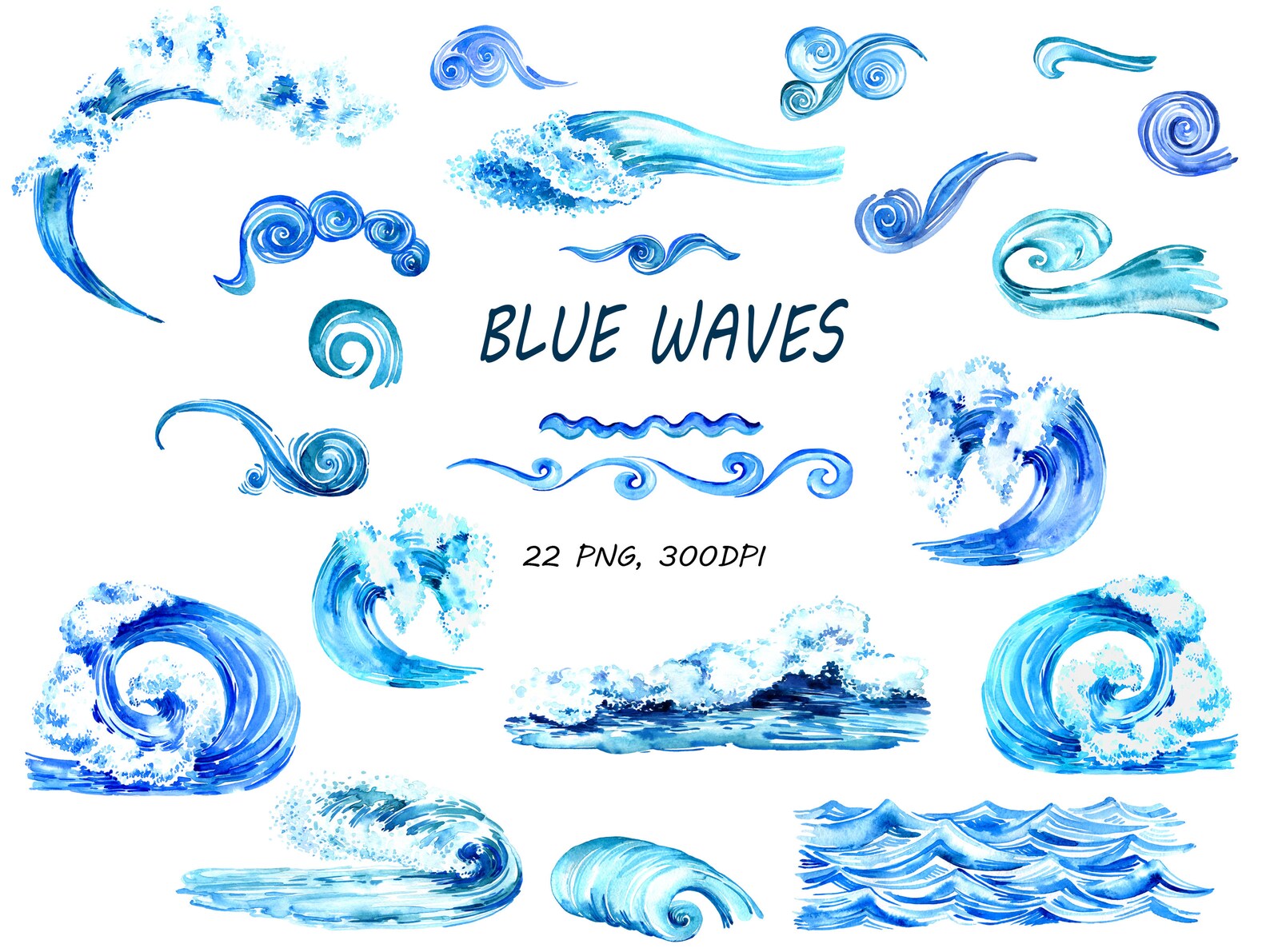 Waves Clipart Watercolor Sea Beach Ocean Digital Clip Art PNG | Etsy