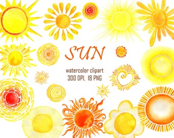 Watercolor Sun Clip Art | Etsy