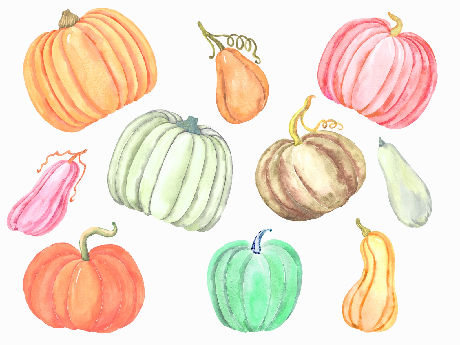 Pastel Pumpkins Clipart. Watercolor Fall PNG. Pastel Autumn. | Etsy