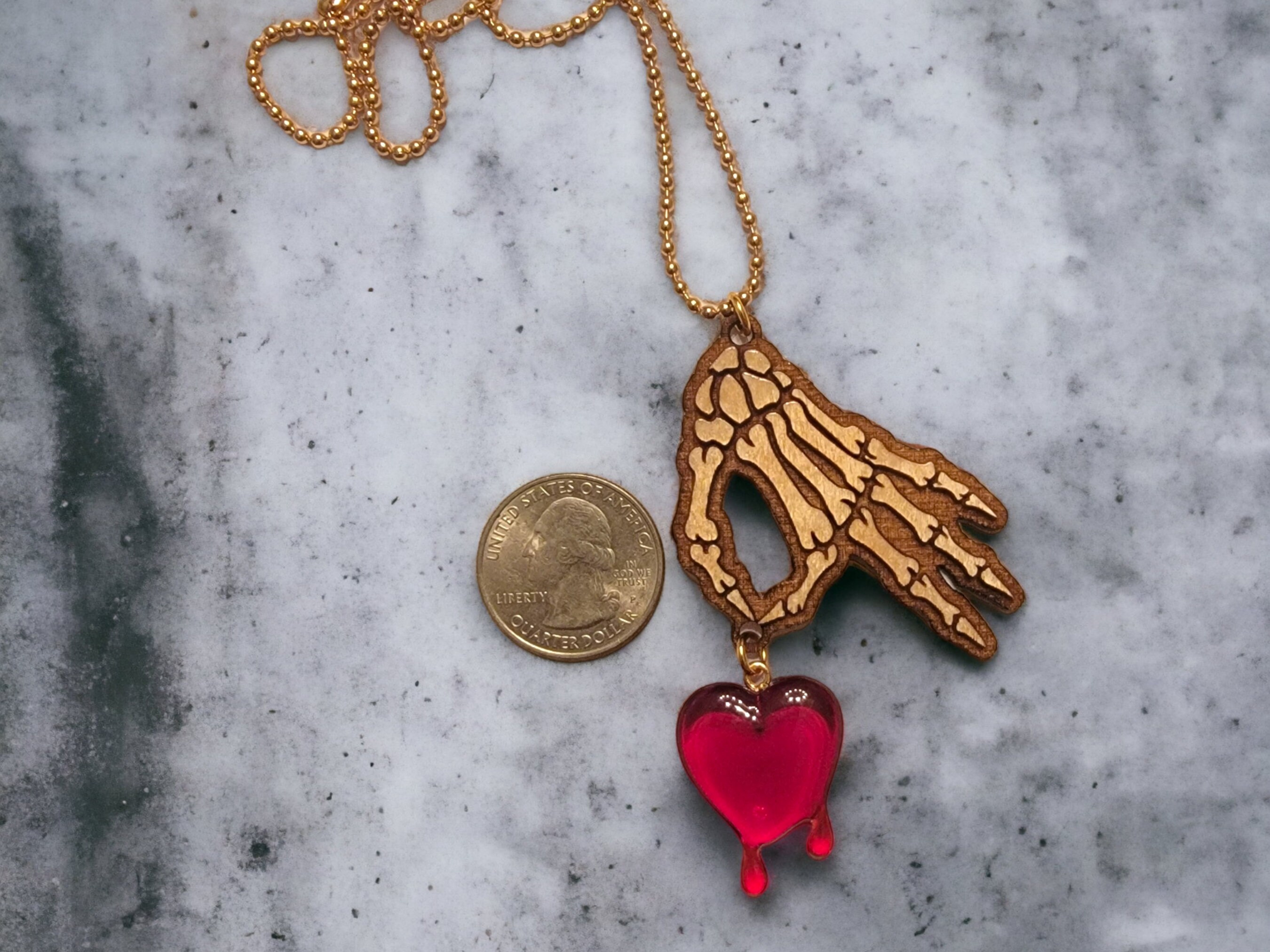 Skeleton Hand With Bleeding Heart Necklace - Etsy