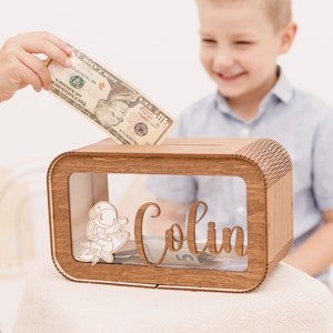 Custom Piggy Bank for Kids as Baby Shower Gift Idea - Wooden Cash Box ...