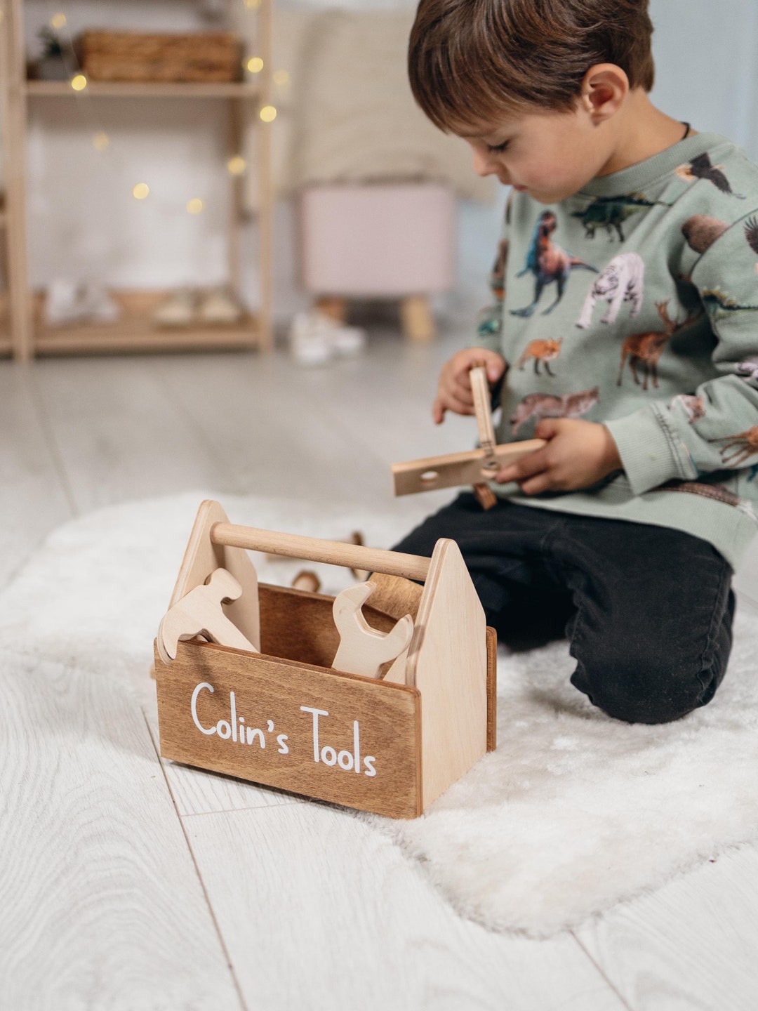 Kids Toy Tools Set: Tool Box and Geoboard Personalized Toddler Wooden ...