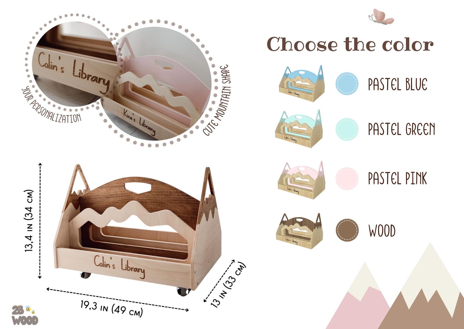 Personalized Wood Bookcase for Kids,mountain Theme Nursery Decor ...