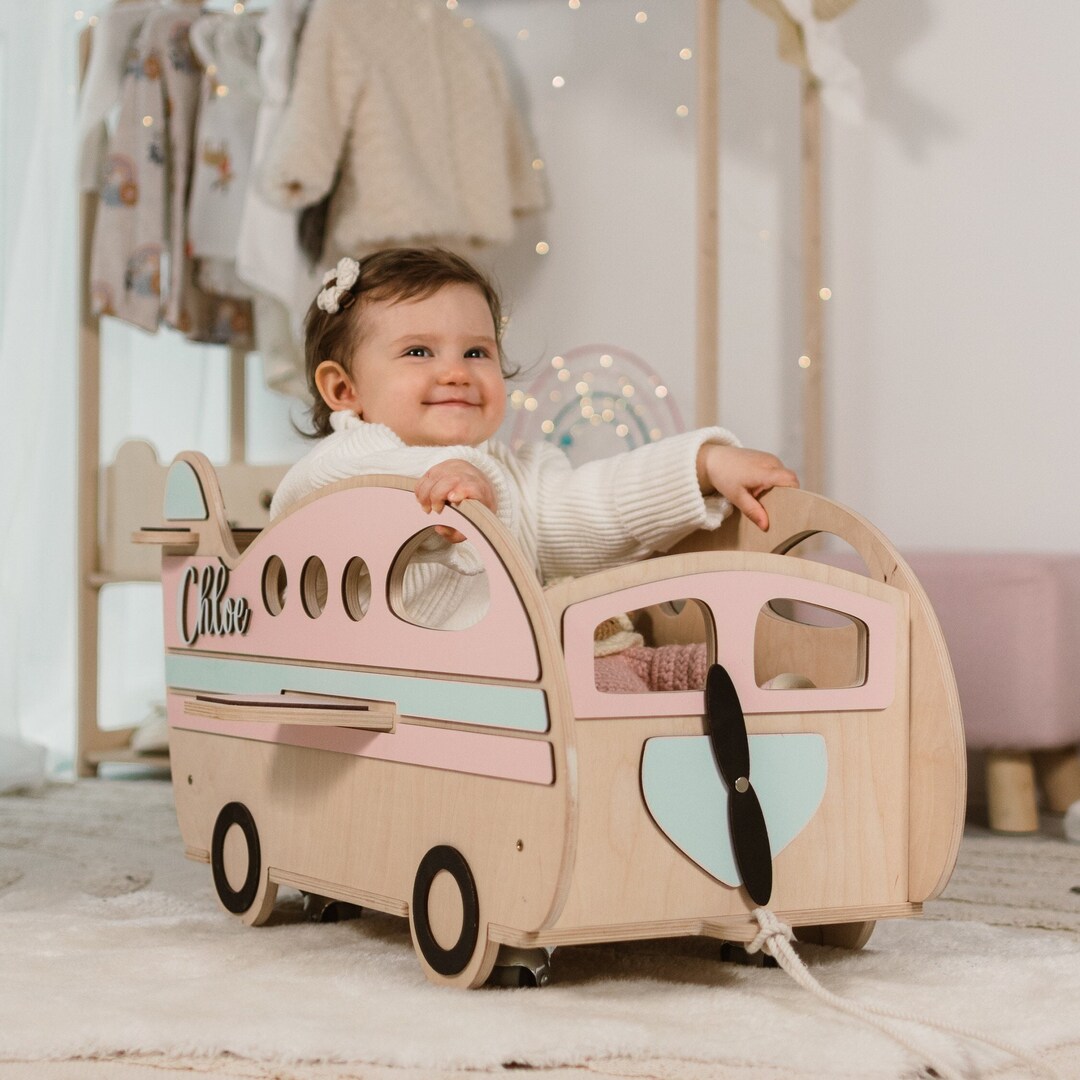 Toy Storage Airplane-shaped for Toddlers Wooden Toy Box With ...