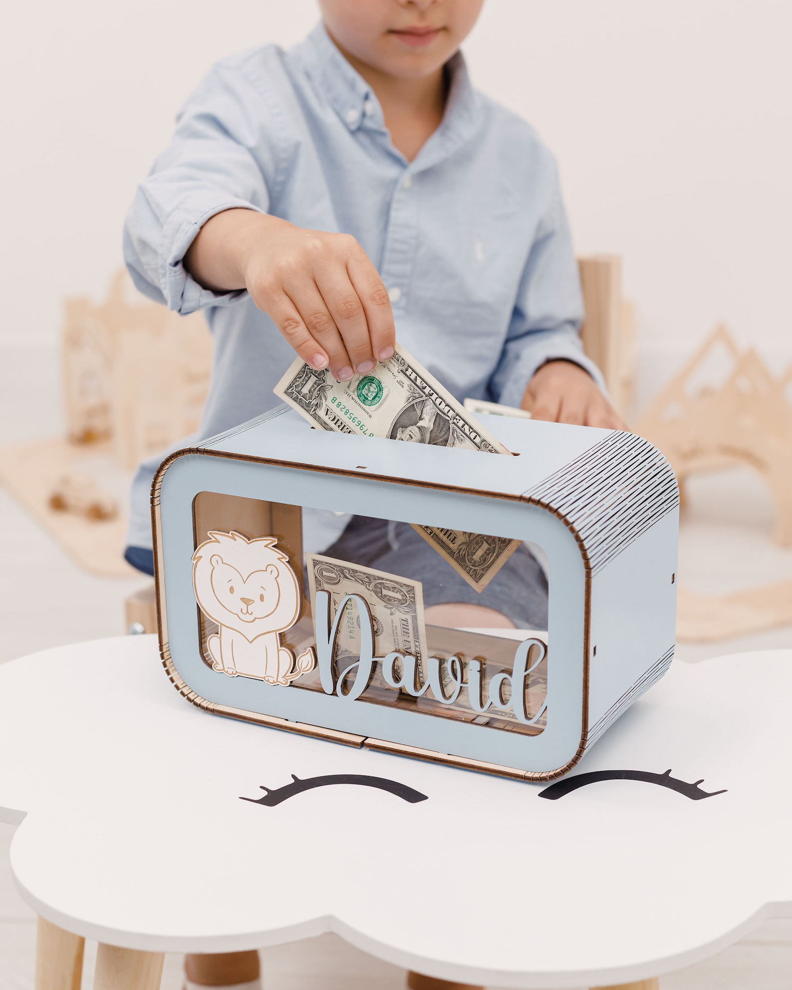 Custom Piggy Bank for Kids as Baby Shower Gift Idea Wooden Cash Box ...