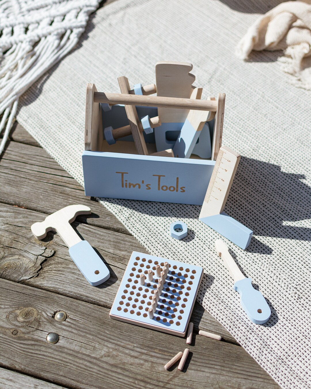 Cute Wooden Kids Toys Tool Box and Geoboard Educational Toy Fine Motor ...