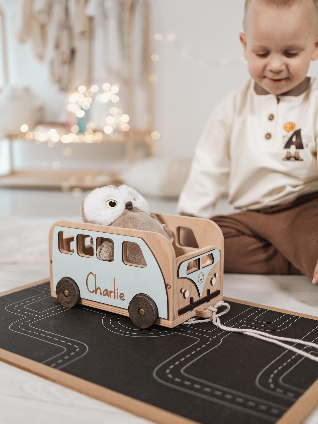 Personalized Push and Pull Toy for Toddler, Pull Along Wooden Car, Baby ...