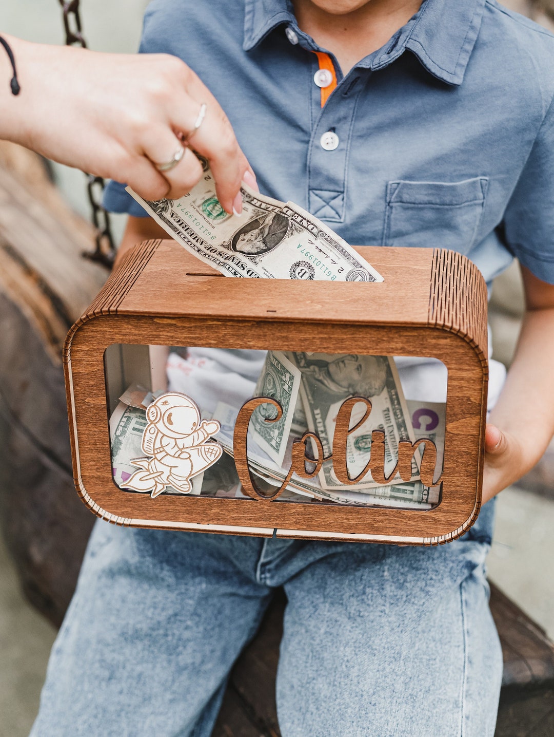 Name Piggy Bank, Personalized Kids Money Box, Wooden Coin Money Bank ...