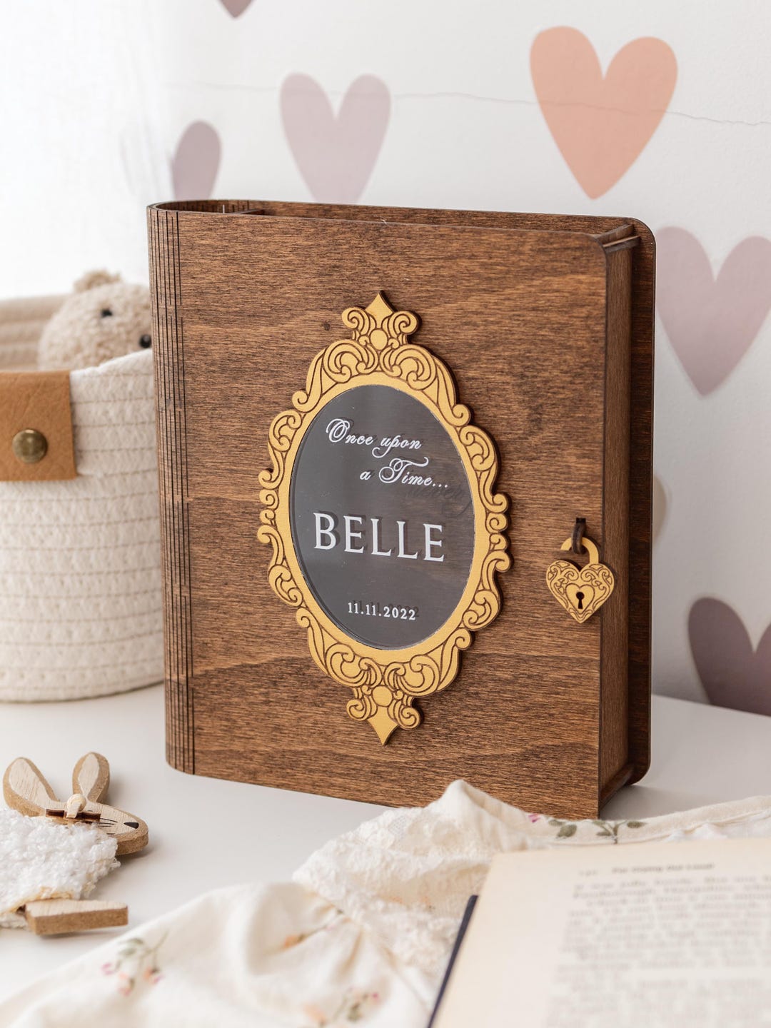 Baby Wooden Keepsake Box, Kids Memory Box With Lock, Birthday Baptism ...