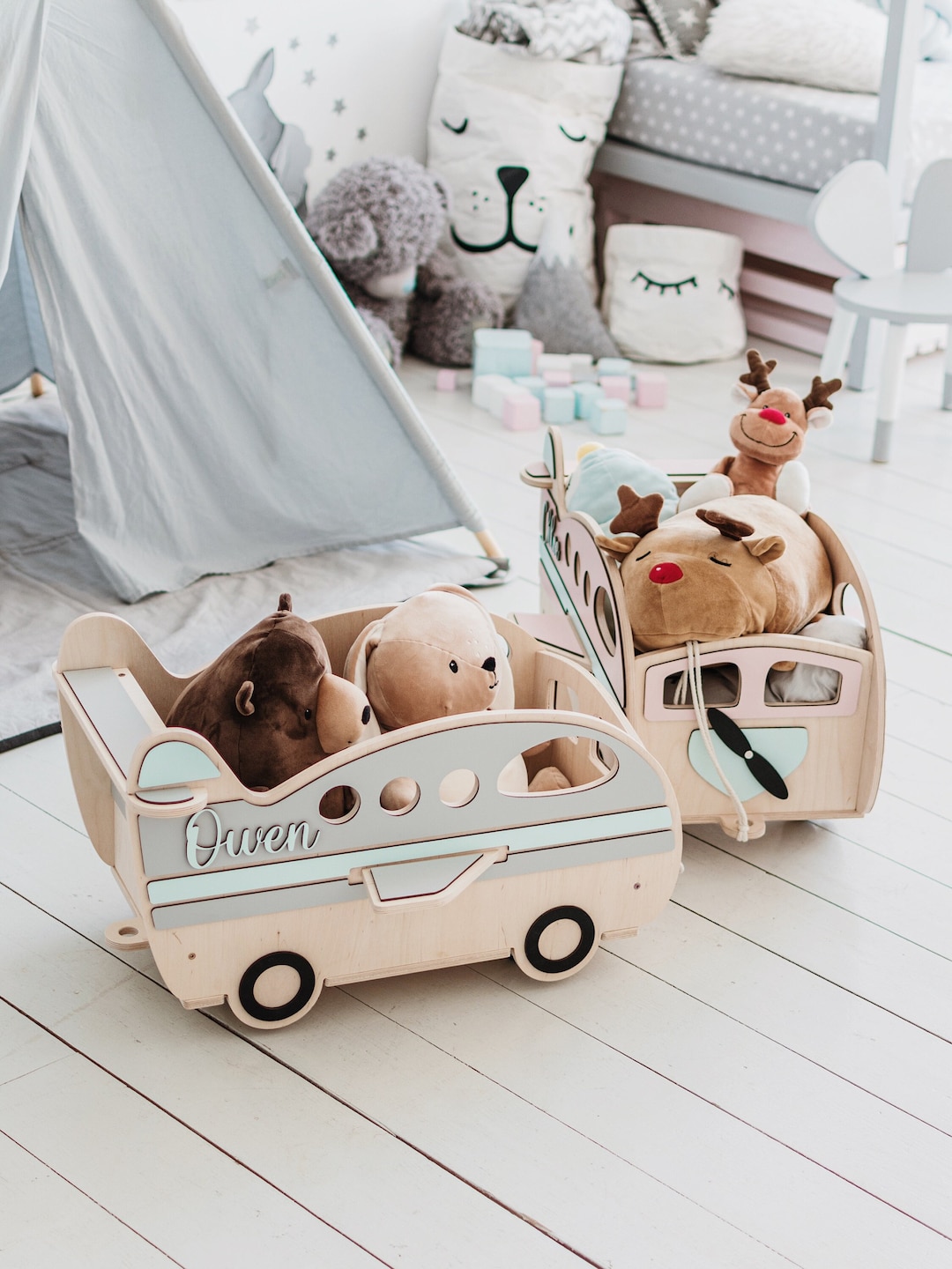 Unique Toy Box for Toddler With Name, Wooden Toy Storage, Pastel ...