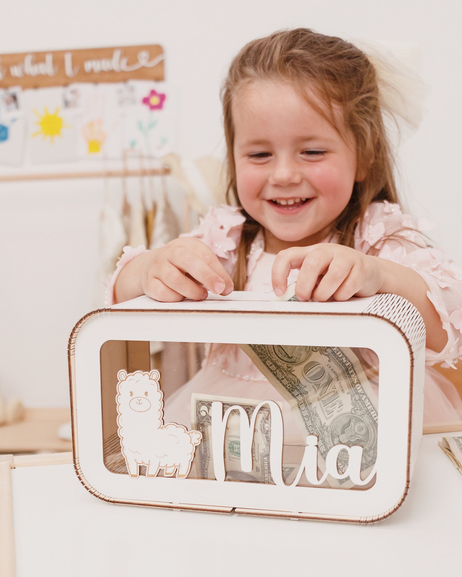 Custom Piggy Bank for Kids as Baby Shower Gift Idea Wooden Cash Box ...