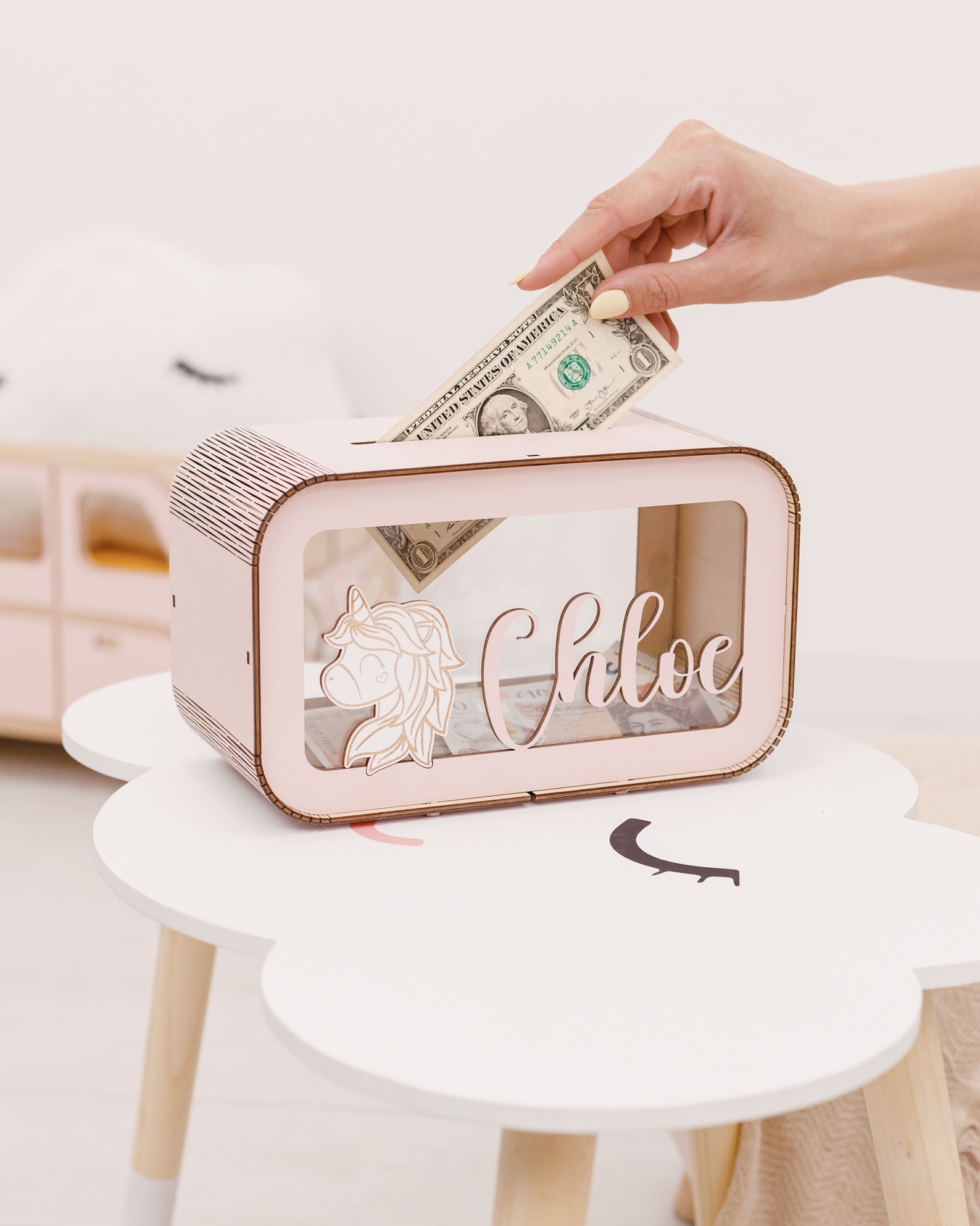 Custom Piggy Bank for Kids as Baby Shower Gift Idea Wooden Cash Box ...