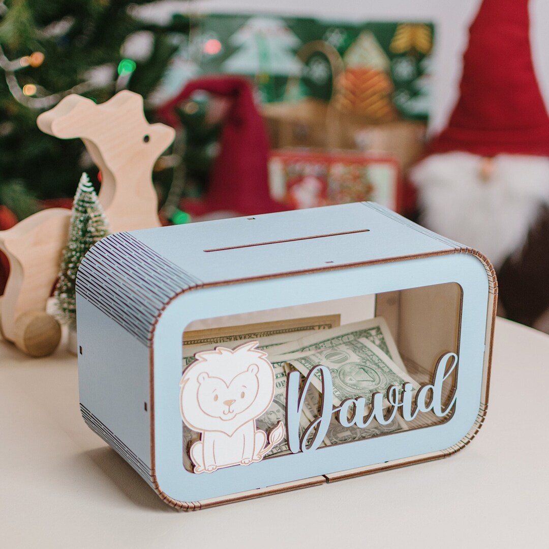 Cute Christmas Gift Kids Piggy Bank, Wooden Money Box With Name, Baby ...