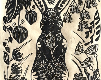 Bunny Lino Print - Etsy