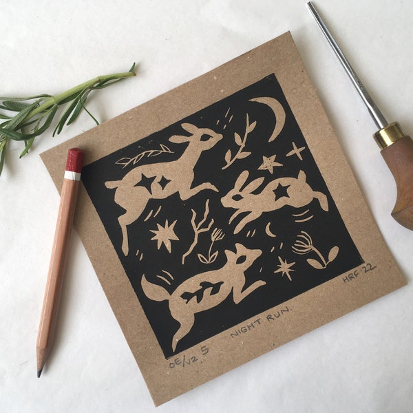 Linocut Animals - Etsy UK