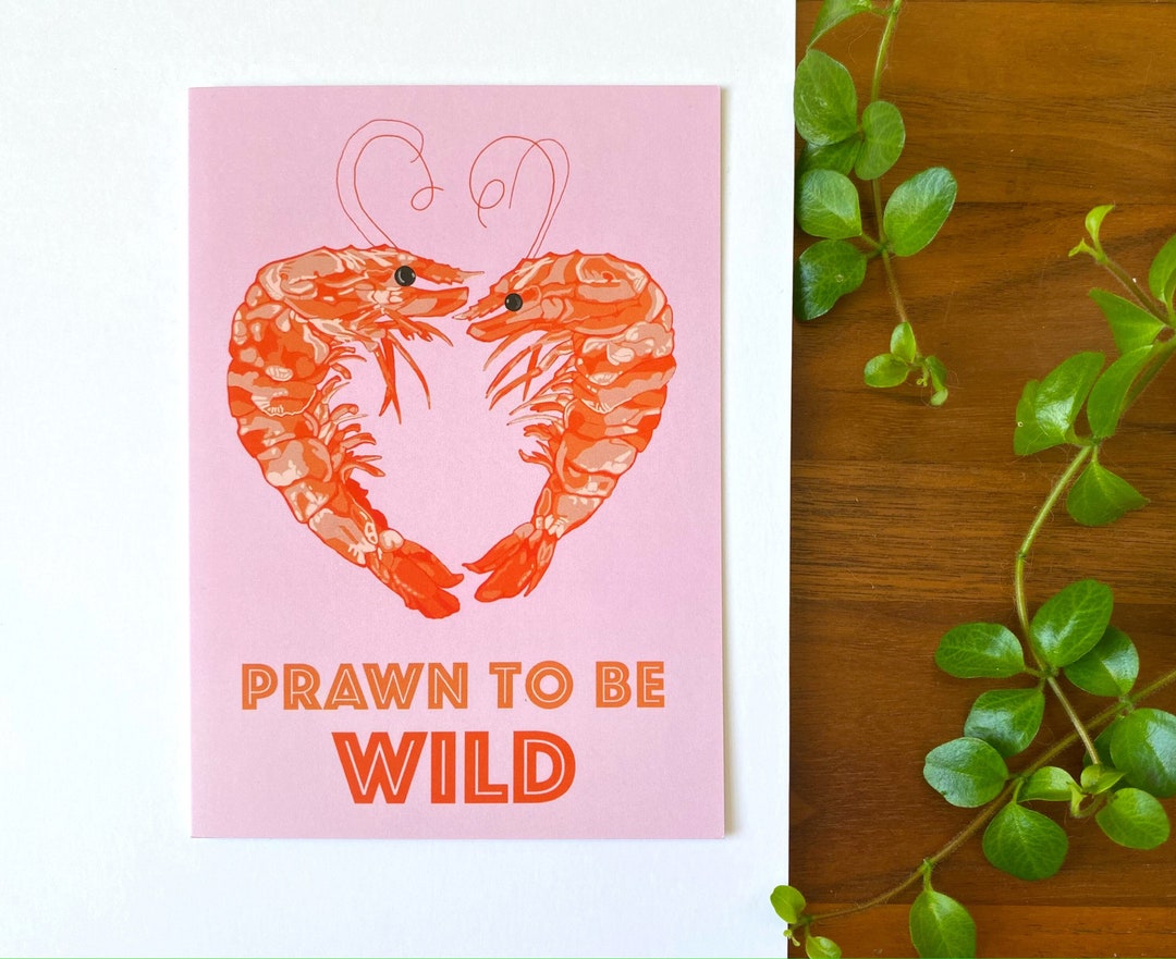 Shrimp Card Prawn to Be Wild, Sea Life Pun, Shrimp Heart - Etsy