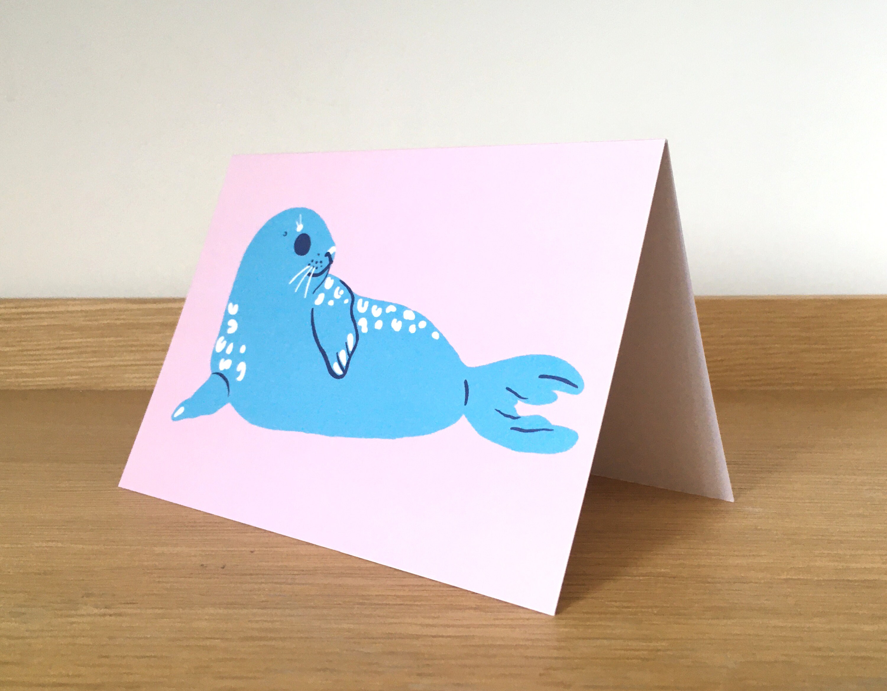 Seal Card Cute Blue Seal Art Marine Mammal Greeting Card - Etsy UK
