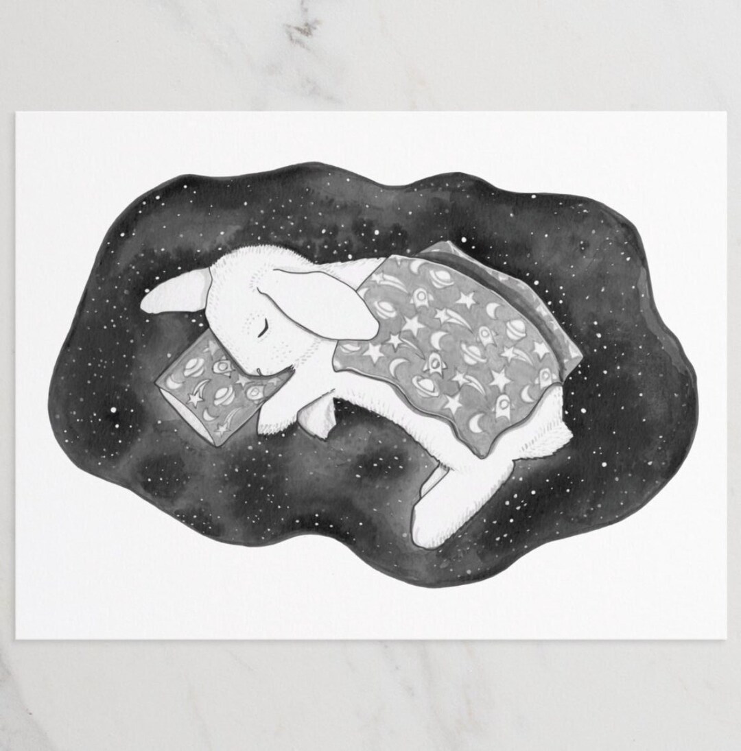 Sleeping Rabbit Print - Sleepy Bunny Art, Cute Lop Illustration, Animal ...