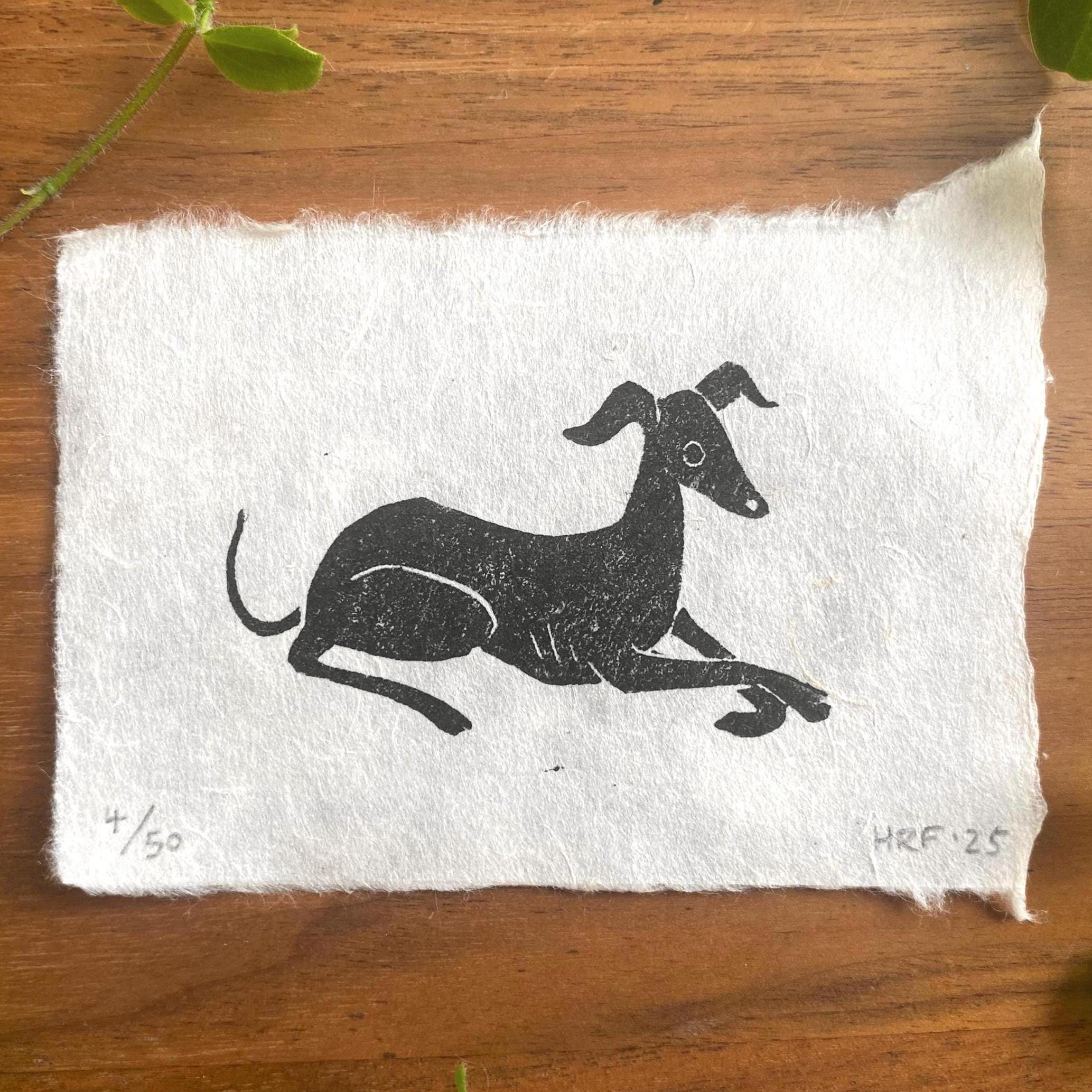 Whippet Mini Linocut - Greyhound Lino Print, Original Dog Art, Cute ...