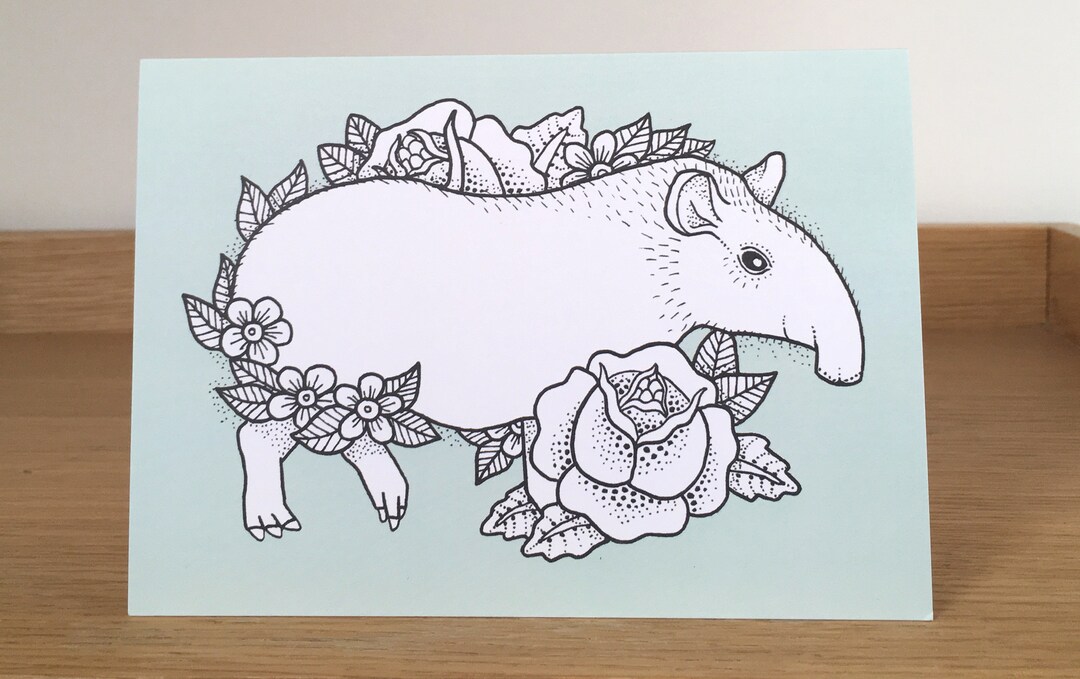 Tapir Card Illustration, Birthday Card, Tapir Gift, Tattoo Flash Art - Etsy