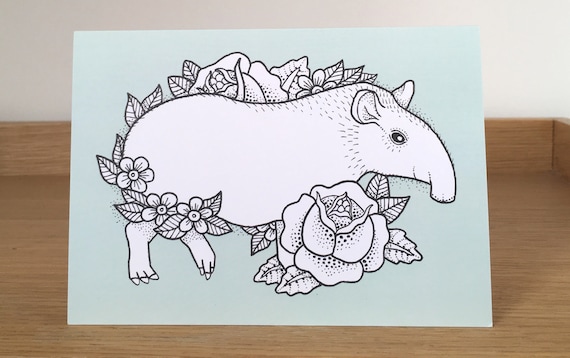 TAPIR CARD illustration birthday card tapir gift tattoo | Etsy