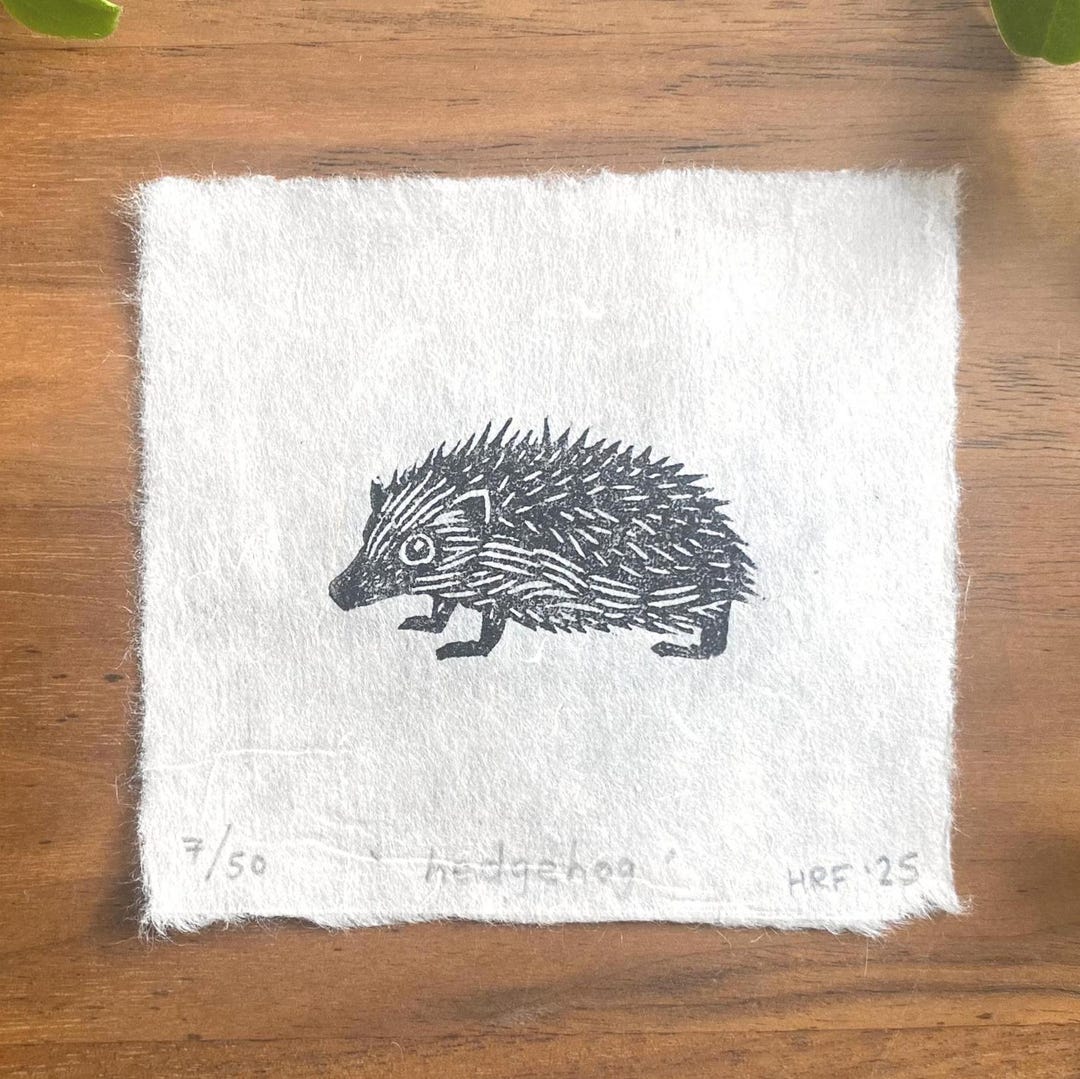 Hedgehog Mini Linocut - Animal Lino Print, Original Mammal Art ...