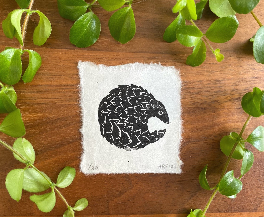 Pangolin Mini Linocut Tiny Lino Print, Original Animal Art, African Wildlife, Sub-saharan Mammal ...