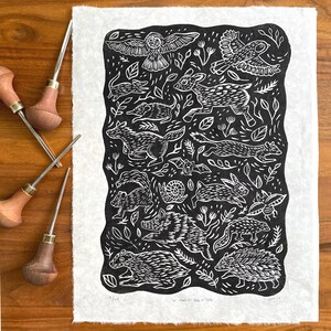 Woodland Animals Linocut - Nature Lino Print, British Wildlife Art ...