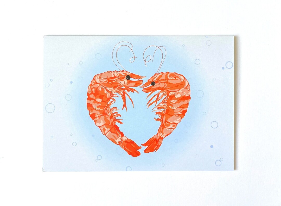Prawn Card Shrimp Heart Greetings Card, Cute Sea Life Stationery ...