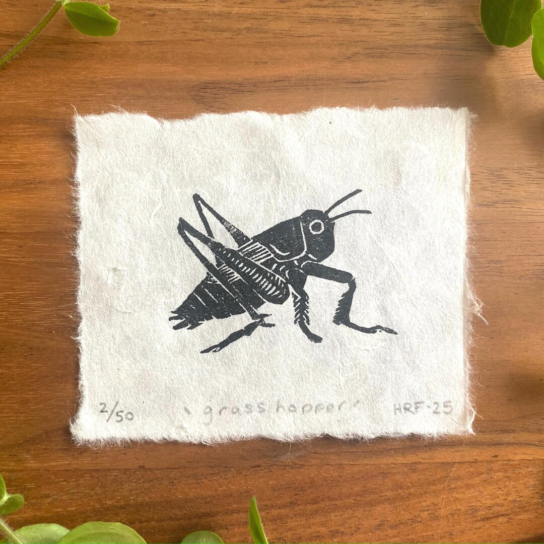 Grasshopper Mini Linocut - Garden Bug Lino Print, Original Insect Art ...
