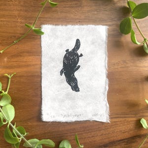 Duck-billed Platypus Mini Linocut - Tiny Lino Print, Original Animal ...