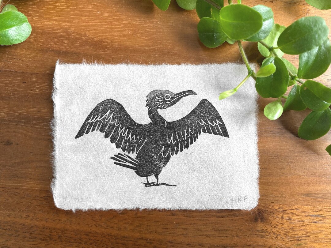 Cormorant Mini Linocut Sea Bird Lino Print, Original Nautical Art, Cute ...