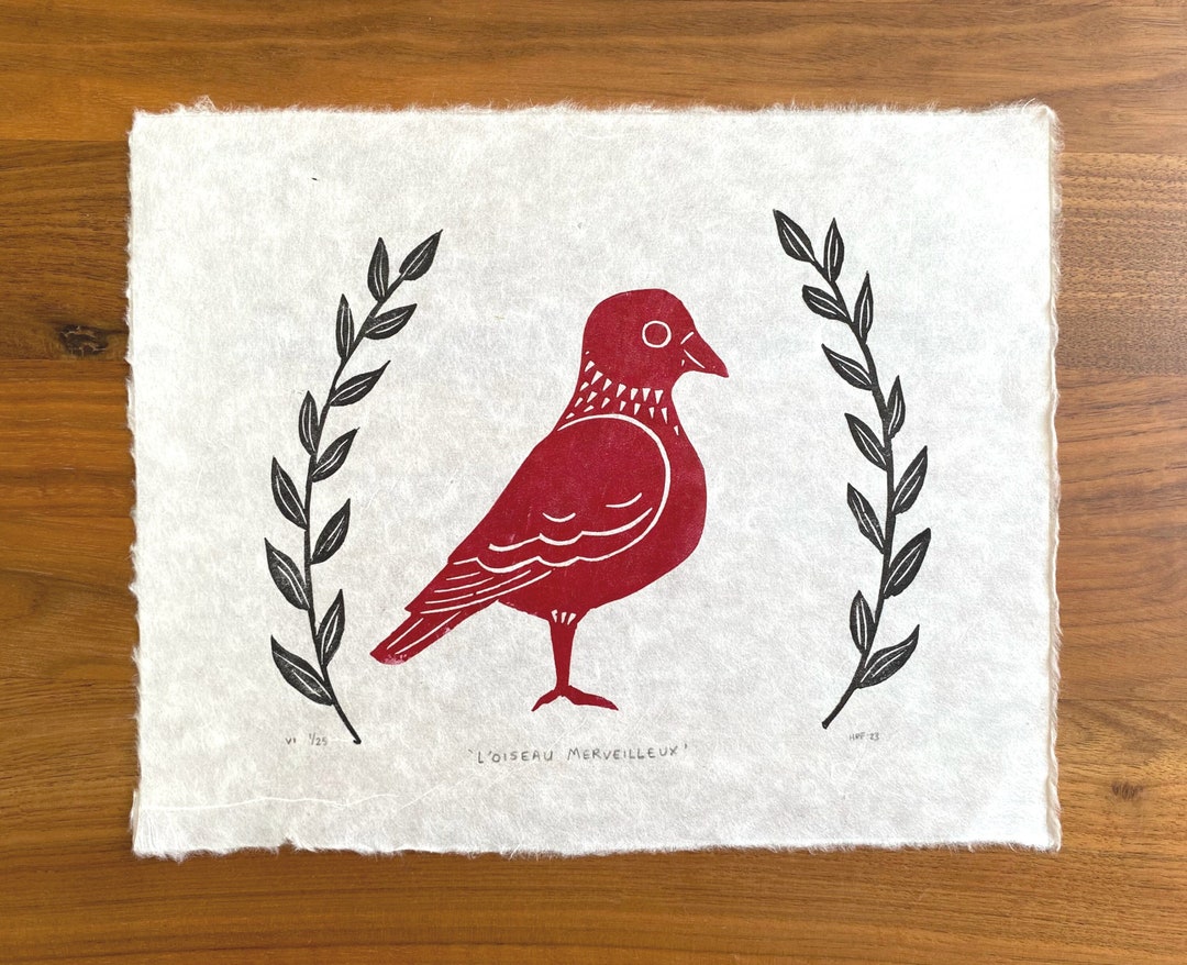 Pigeon Lino Print Original Bird Linocut Art, Animal Relief Print ...