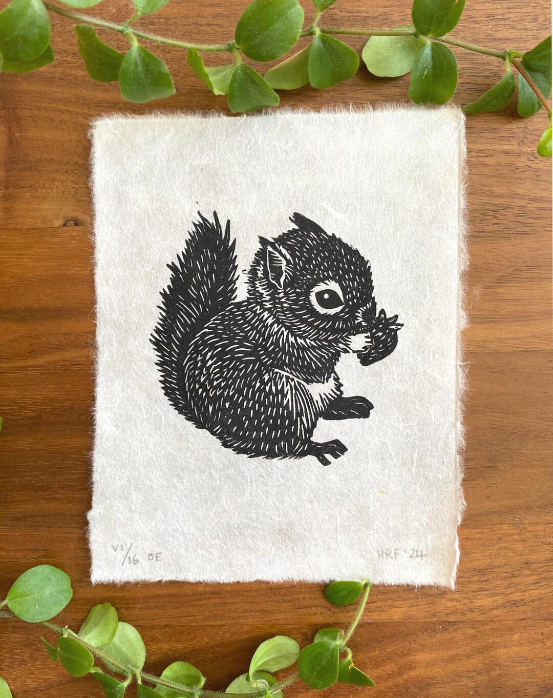 Squirrel With Strawberry Linocut Original Animal Lino Print, Cute Baby ...