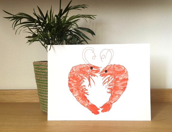 Prawn Print Art Shrimp Heart Cute Nautical Decor Sea Life - Etsy