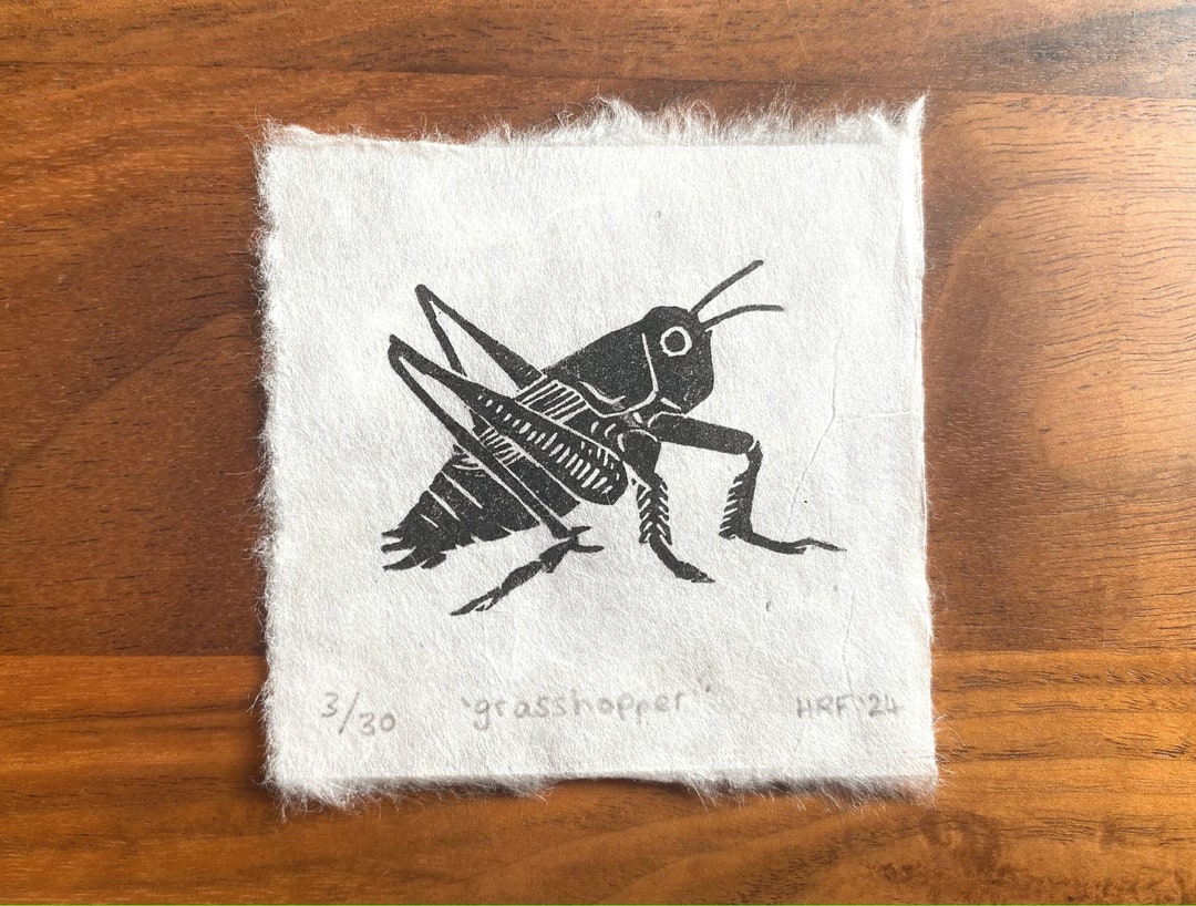 Grasshopper Mini Linocut - Garden Bug Lino Print, Original Insect Art ...