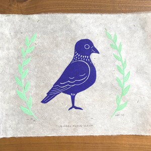 Pigeon Relief Print Original Animal Linocut Art, Bird Illustration ...