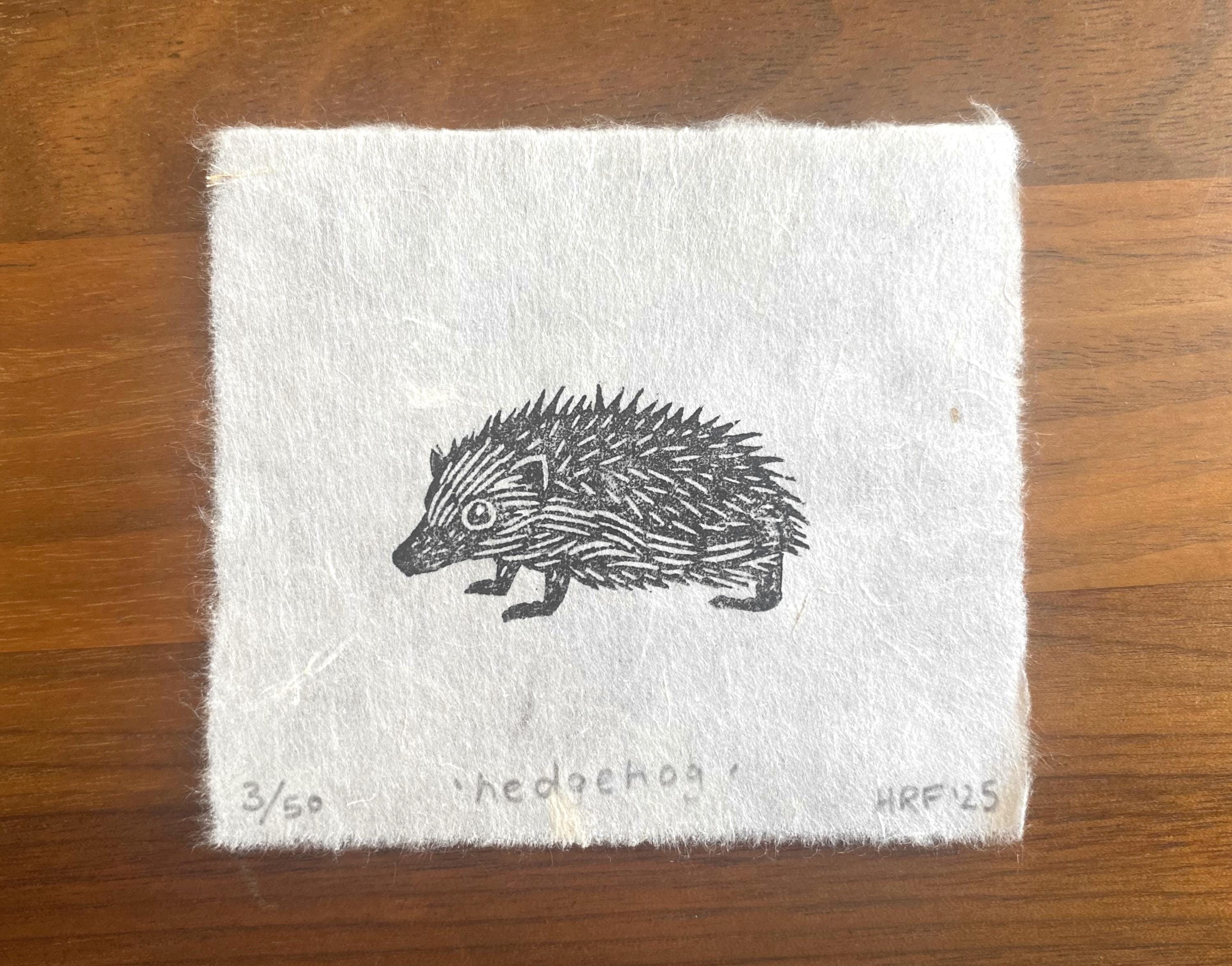 Hedgehog Mini Linocut - Animal Lino Print, Original Mammal Art ...