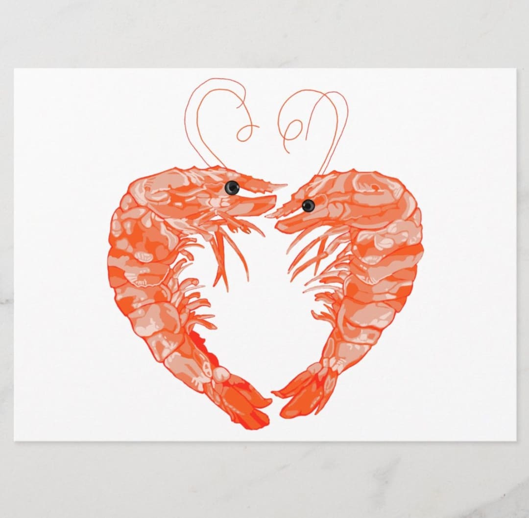Prawn Print Art - Shrimp Heart, Cute Nautical Decor, Sea Life ...